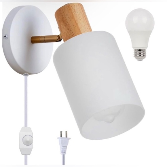 Accents | White Dimmable Wood Style Wall Sconce Reading Lamp With White ...